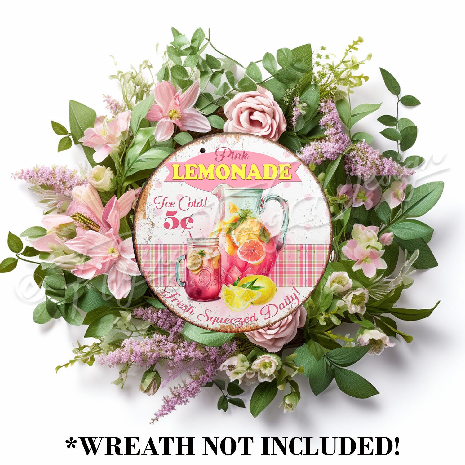Vintage Lemonade Wreath Sign Lemons Pitcher Uv-coated Aluminum Wreath ...