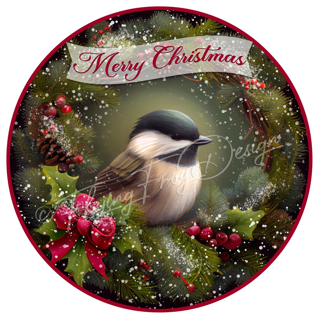 Exclusive Design Merry Christmas Chickadee Holly Berry Red Bow Uv ...