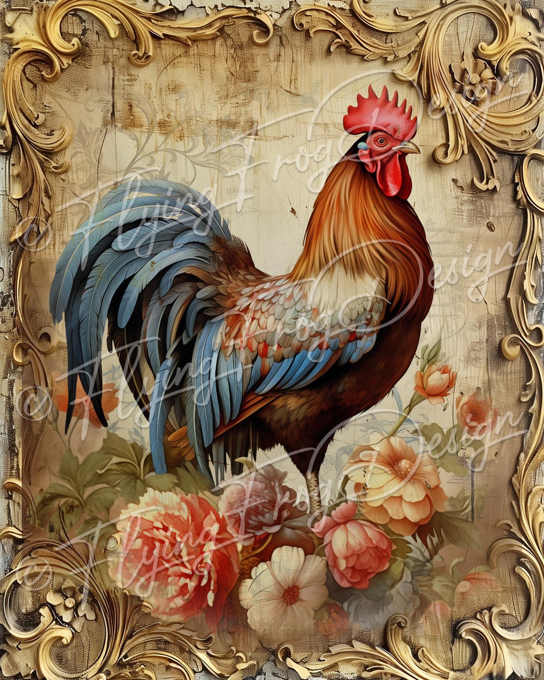 Rustic Country Primitive Vintage Farm House Rooster Chicken Poulet ...