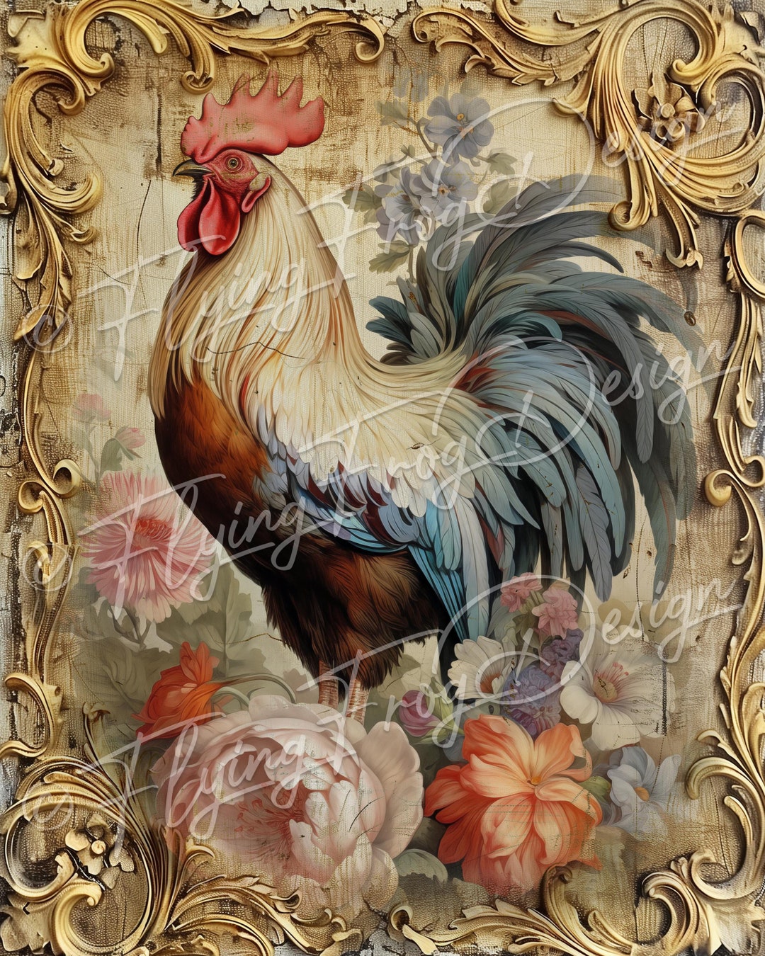 Rustic Country Primitive Vintage Farm House Rooster Chicken Poulet ...