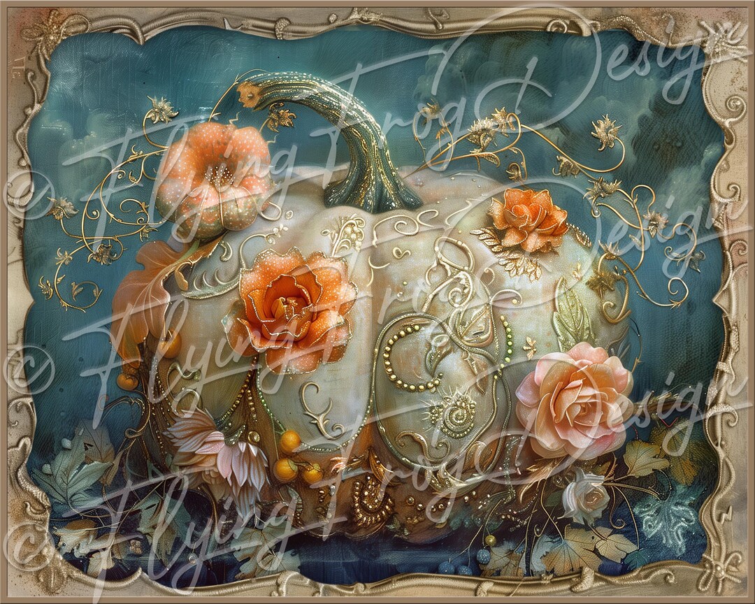 Vintage Dramatic Glam Bejeweled White Pumpkin Gems Floral Scrolled ...