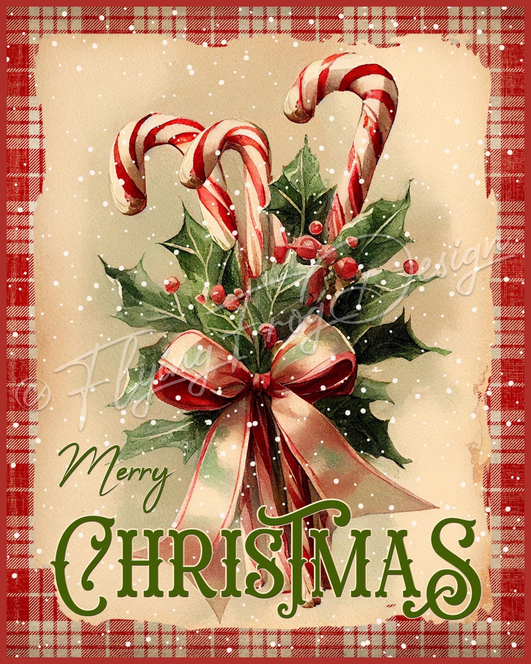 Vintage Victorian Candy Canes Red Holly Berries Christmas Wreath Sign ...