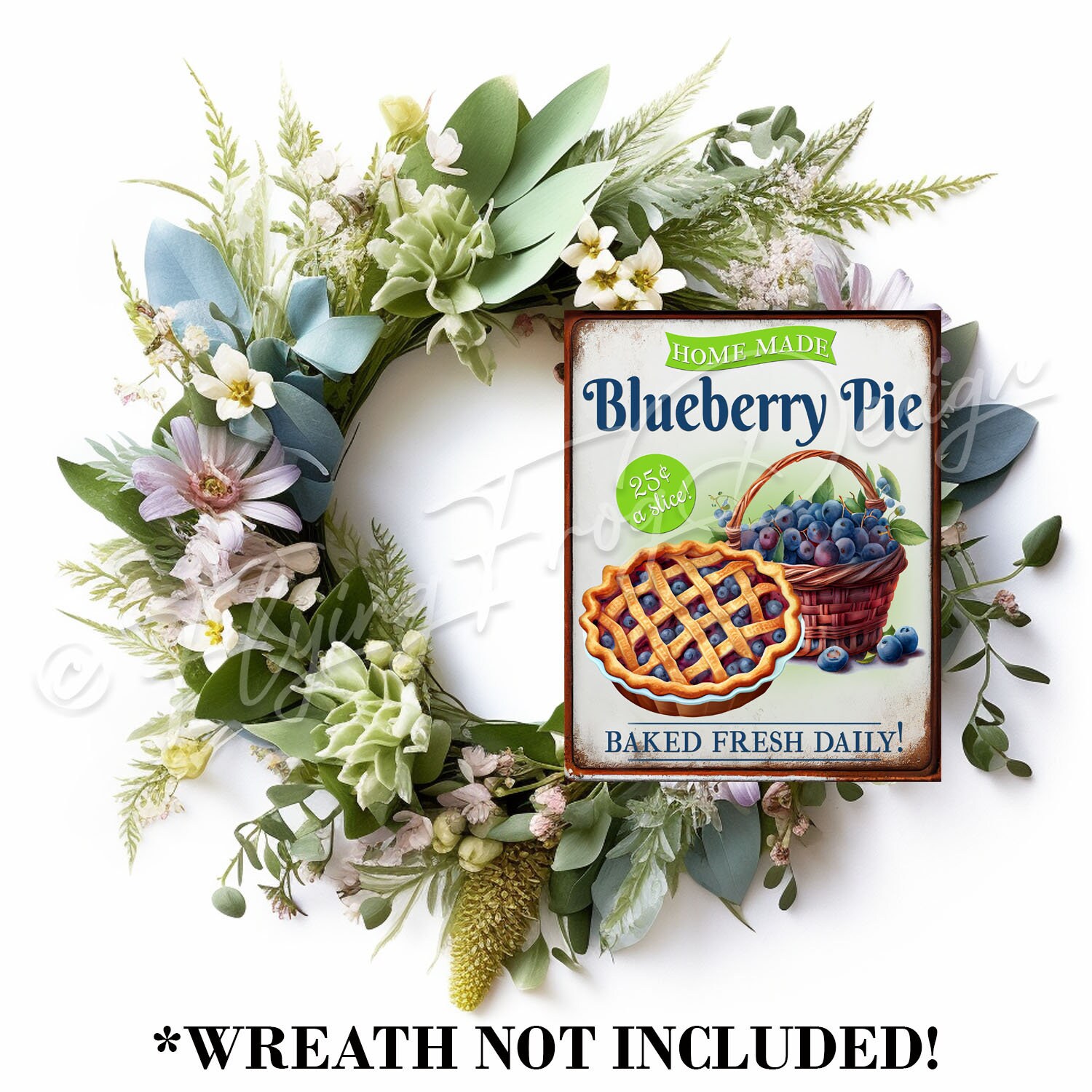 Vintage Blueberry Pie Wreath Sign Blueberries Basket Uv-coated Aluminum ...