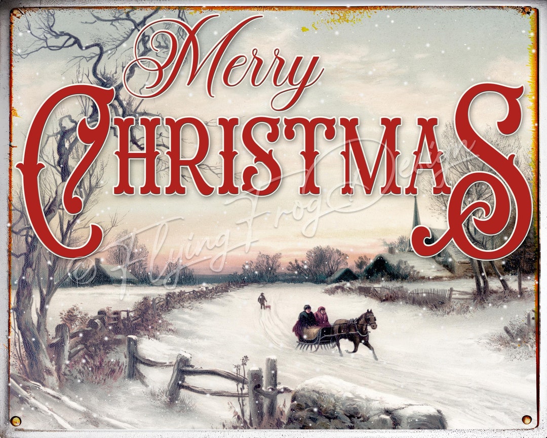 Vintage Victorian Merry Christmas Horse Sleigh Snowy Lane Uv-coated ...