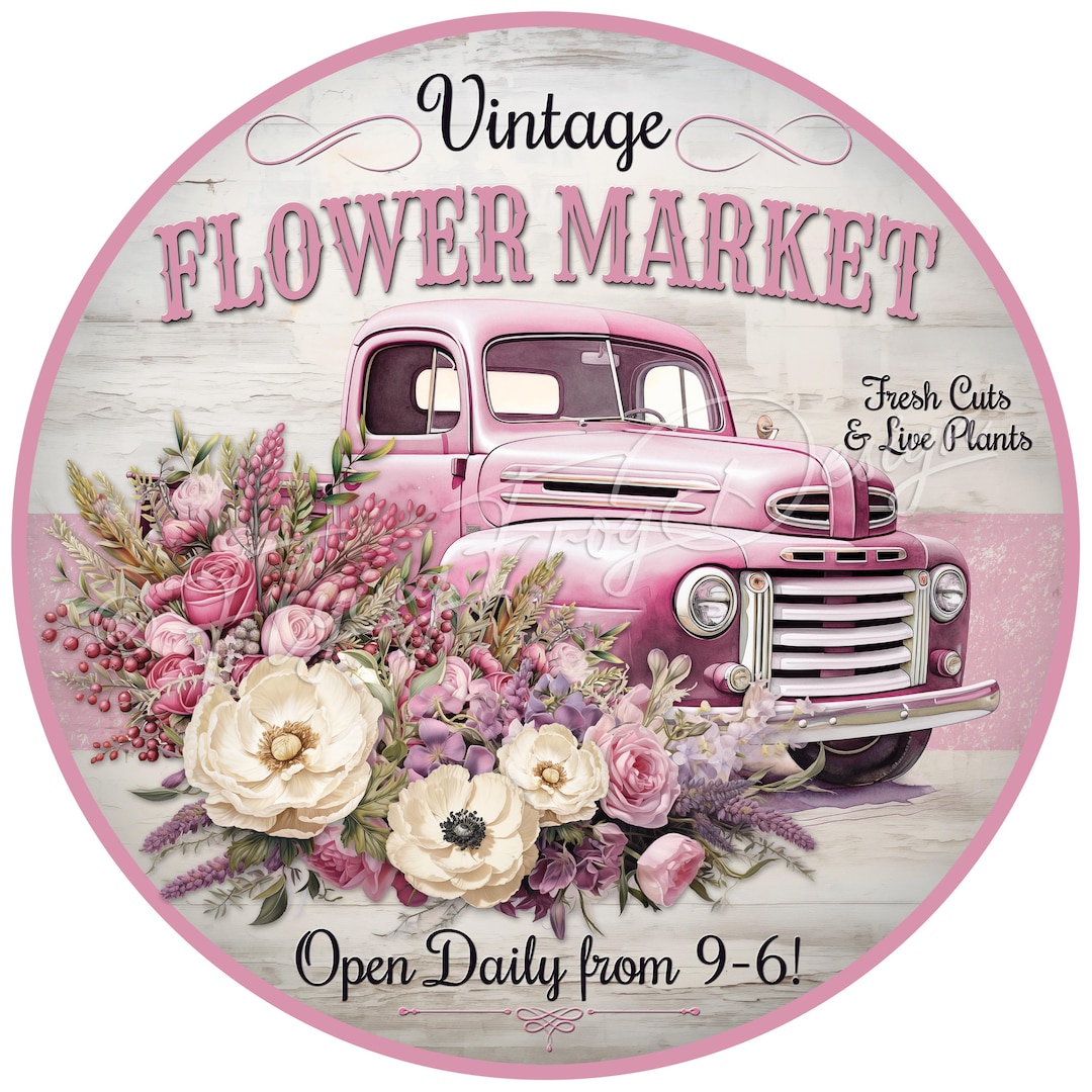 Vintage Flower Market White Peonies Roses Truck Uv-coated Aluminum ...
