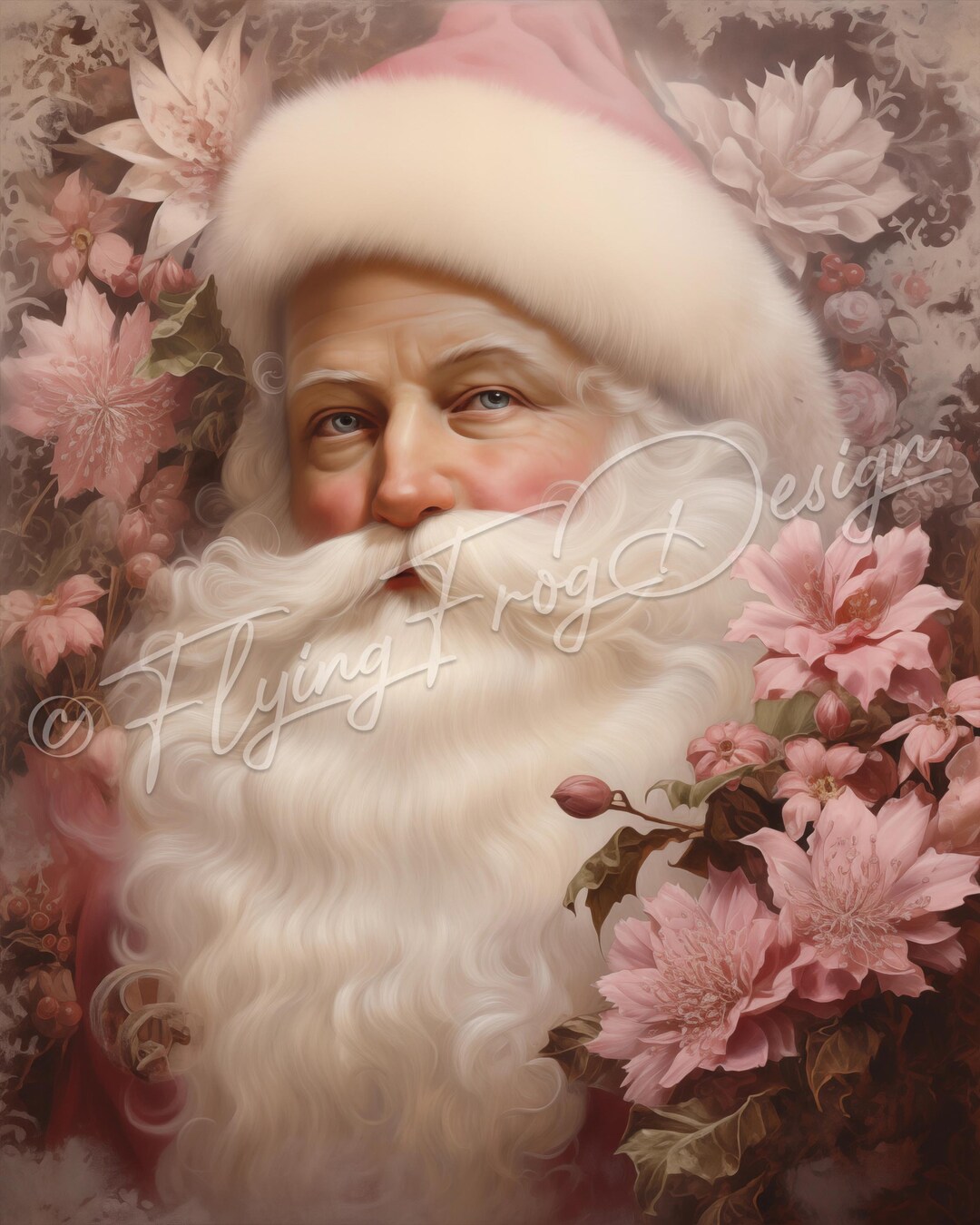 Vintage Victorian Santa Claus Pink Hat Pink White Poinsettias - Etsy