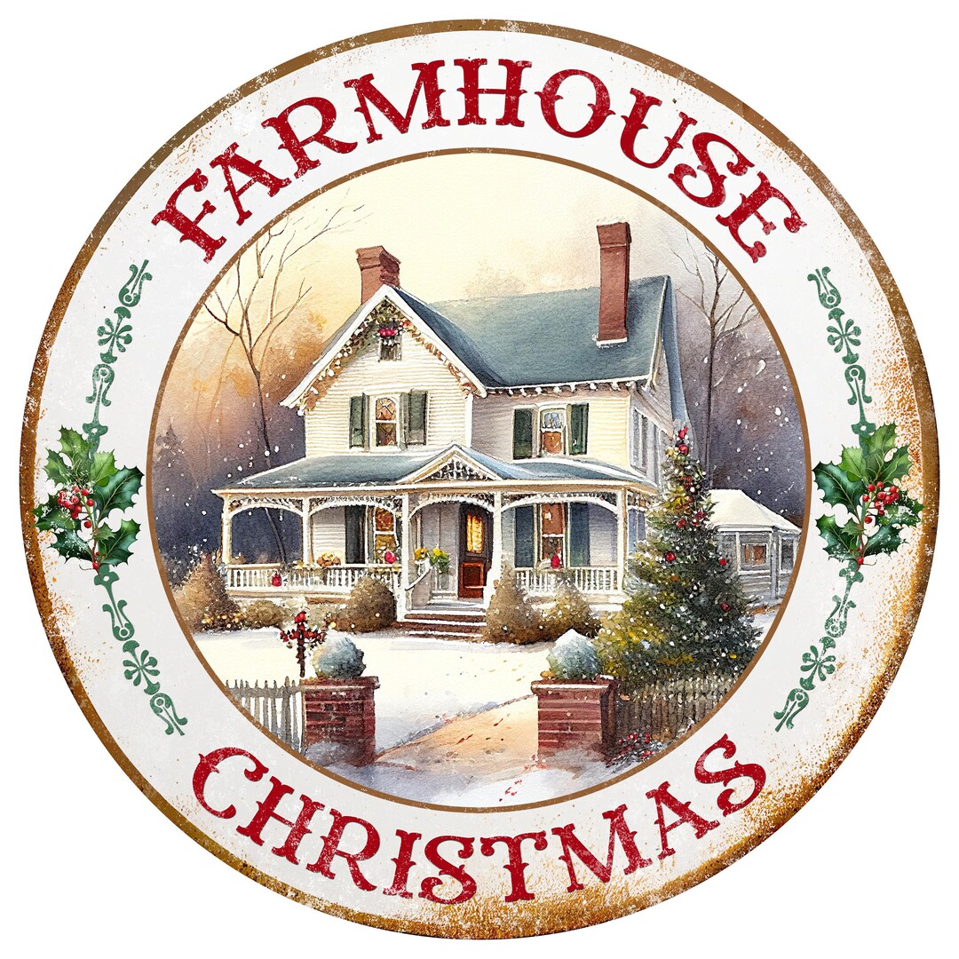 Exclusive Design! Vintage Rustic Farmhouse Christmas Cottage Farm Snow ...