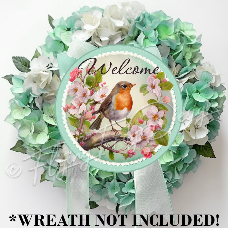 Exclusive Design! Vintage Welcome Robin Cherry Blossom Green Uv-coated ...