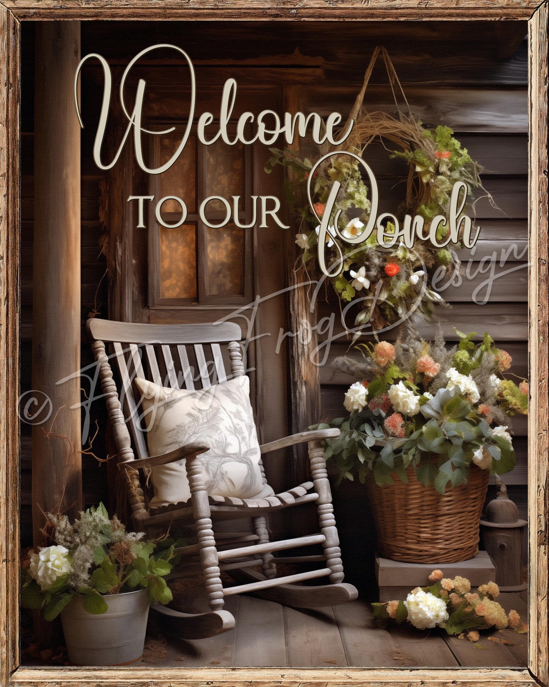 Rustic Country Farm House Welcome to Our Porch Rocking Chair Flowers 1 ...