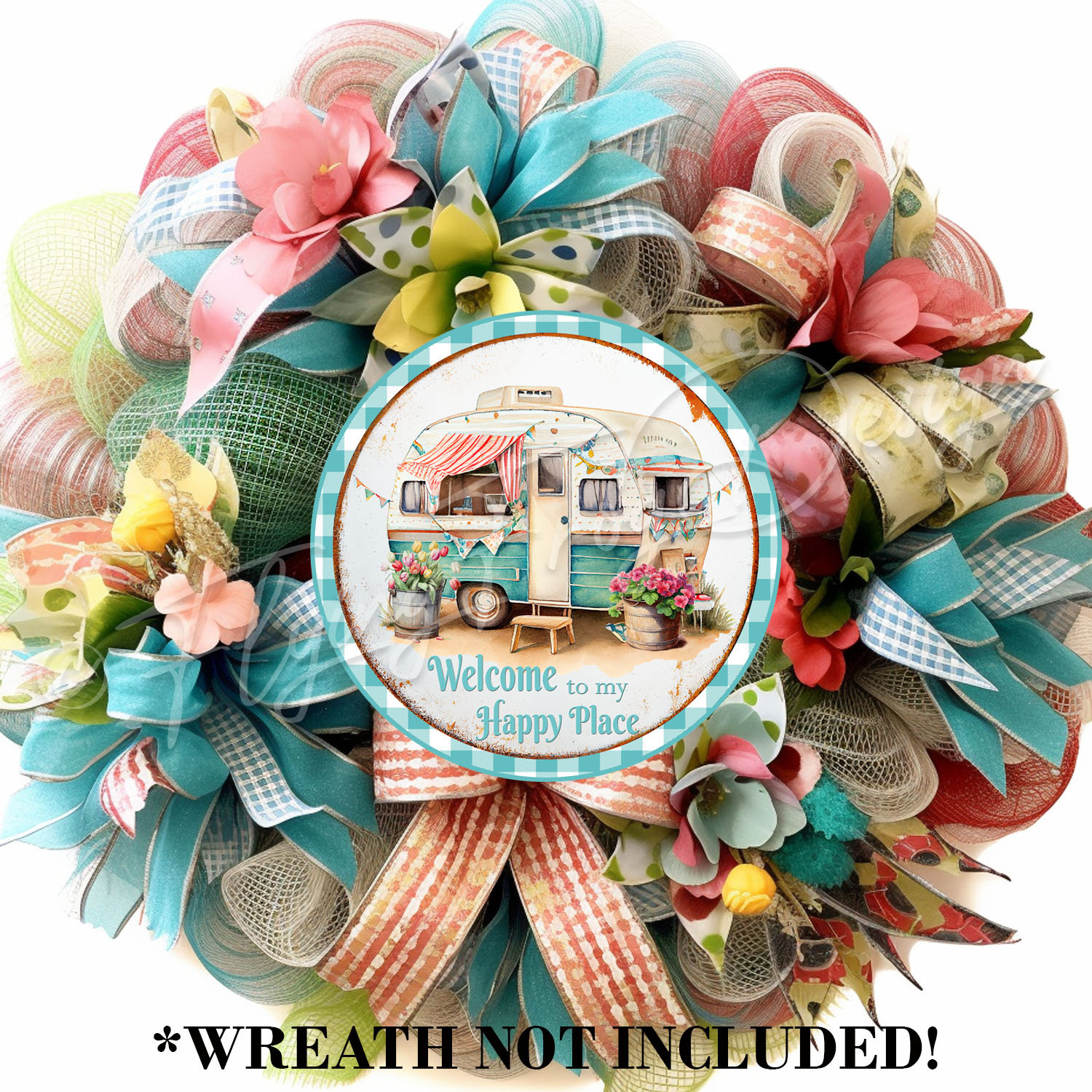 Vintage Blue Gingham Happy Place Camper Wreath Sign Uv-coated Aluminum ...