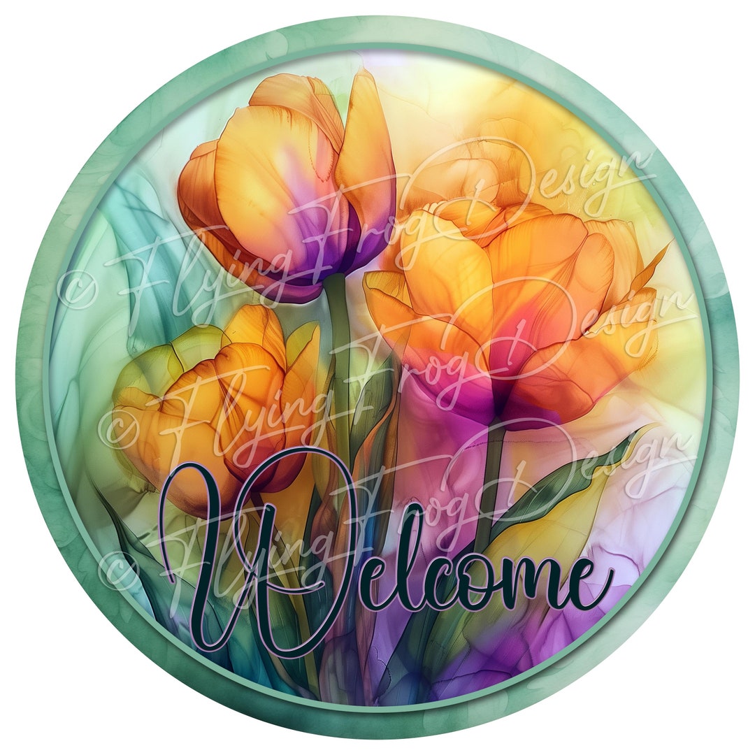 Watercolor Welcome Bright Tulip Flower Yellow Orange Purple Uv-coated ...