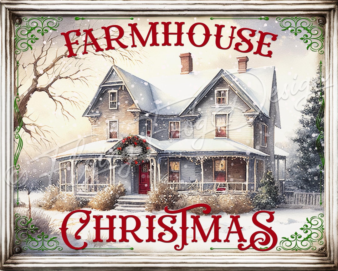 Victorian Vintage Farmhouse Christmas House Snow Lights Winter Wreath ...