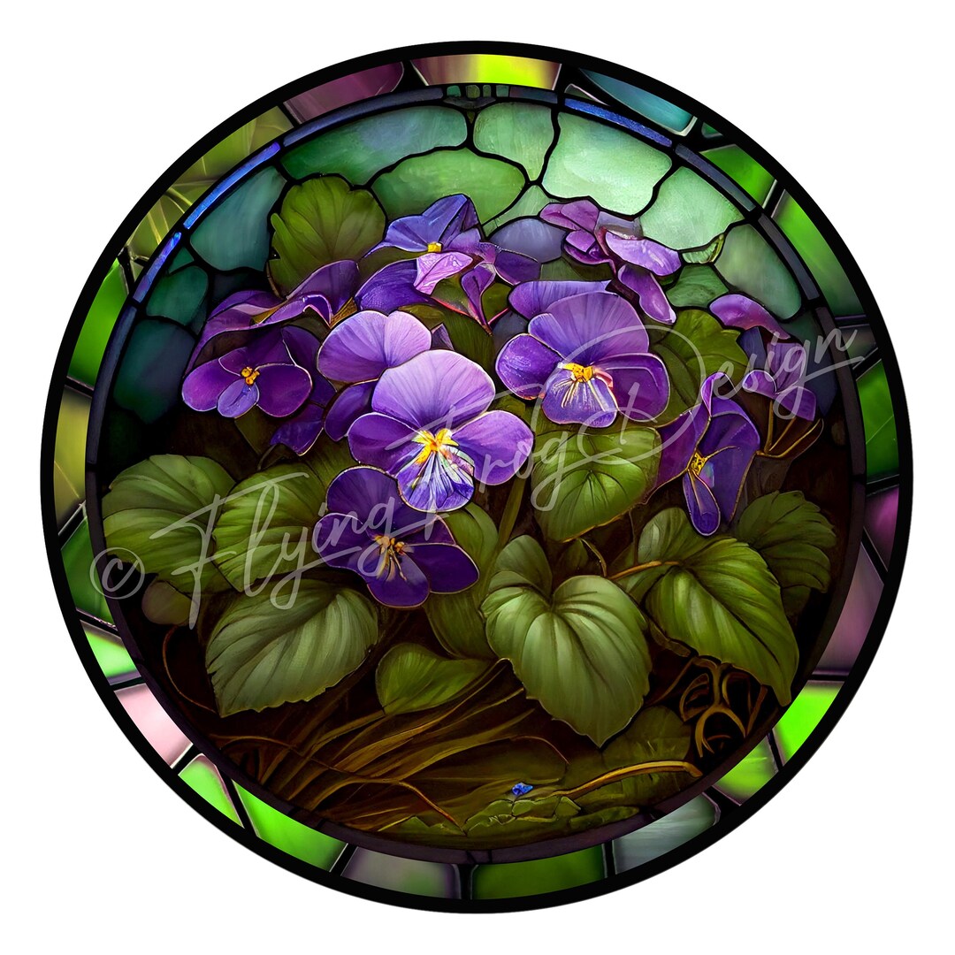 Faux Stained Glass Purple Violets Wreath Sign Uv-coated Aluminum Round ...