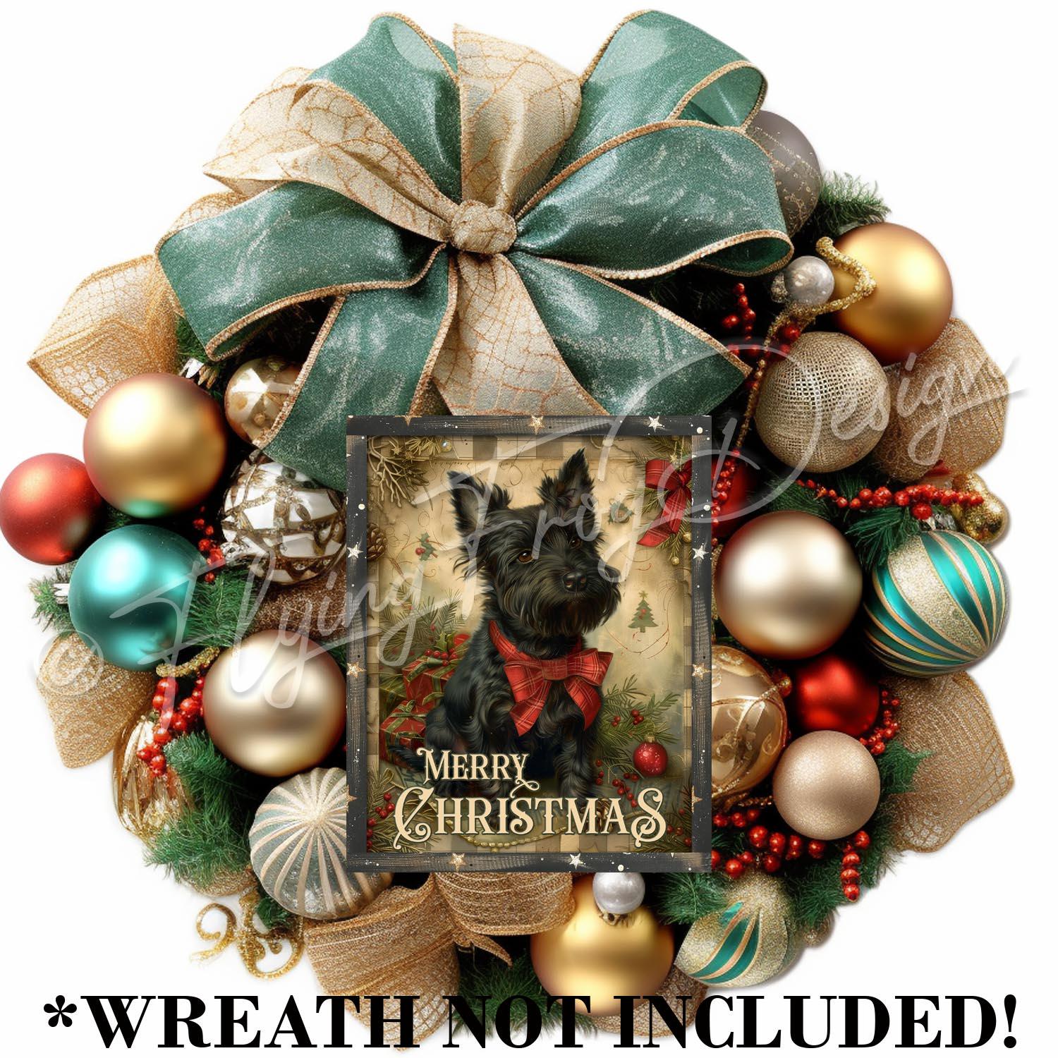 Vintage Scottie Dog Merry Christmas Winter Red Bow Berries Uv-coated ...