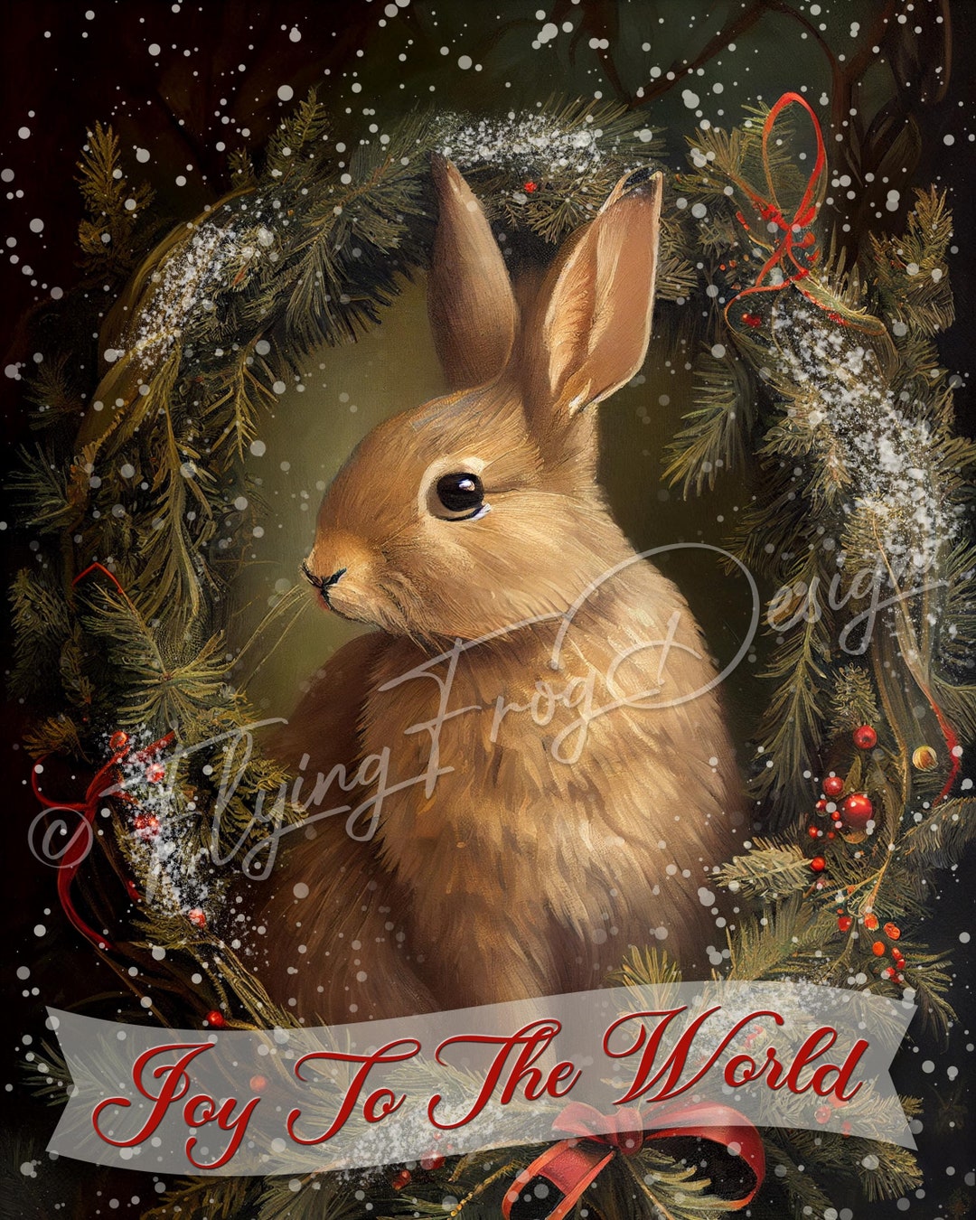 Victorian Vintage Christmas Rabbit Joy to the World Holly Leaves ...