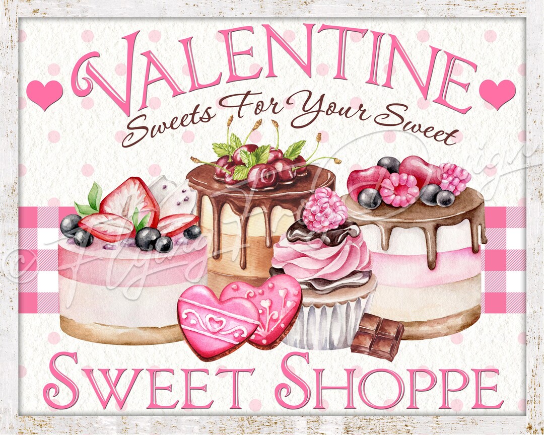 Vintage Valentine's Day Sweet Shoppe Pink Cake Cookies Chocolate ...