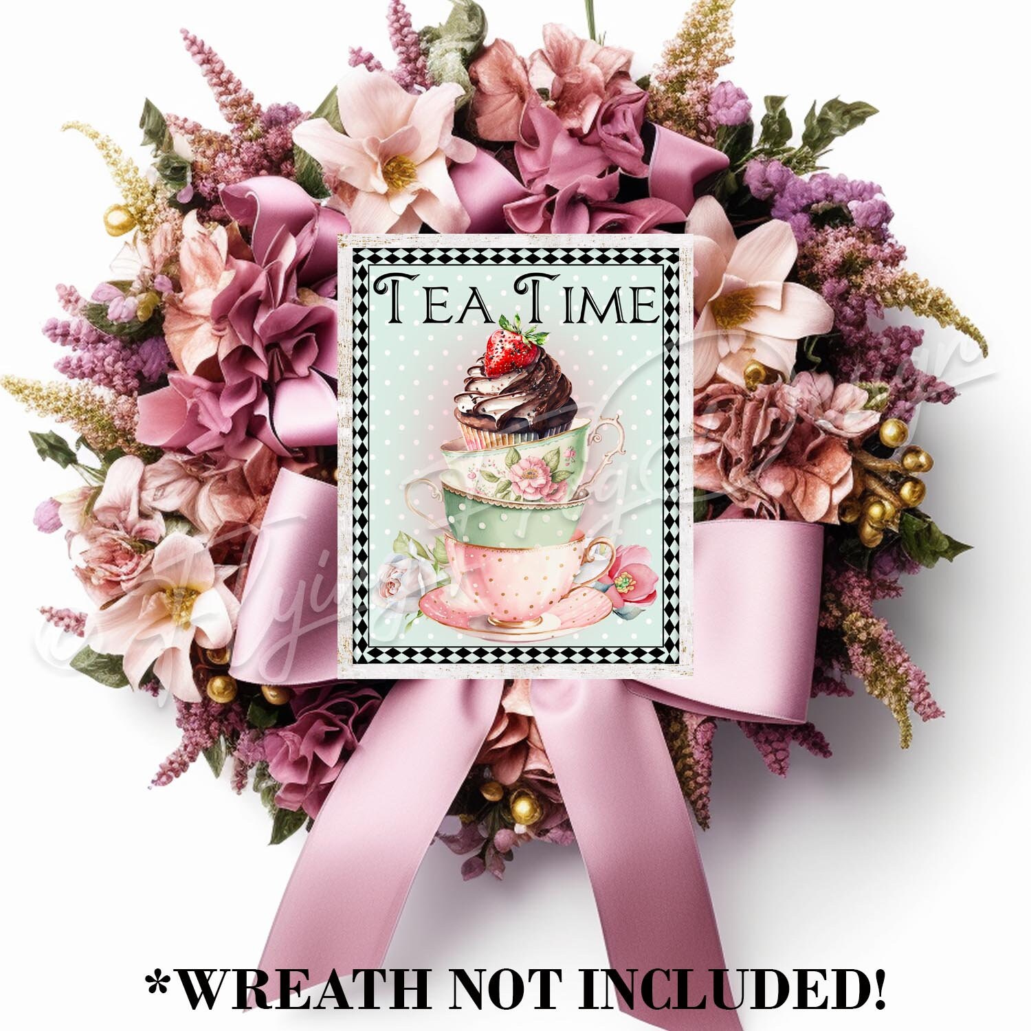 Vintage Victorian Tea Time Teacups Cake Wreath Sign Uv-coated Aluminum ...