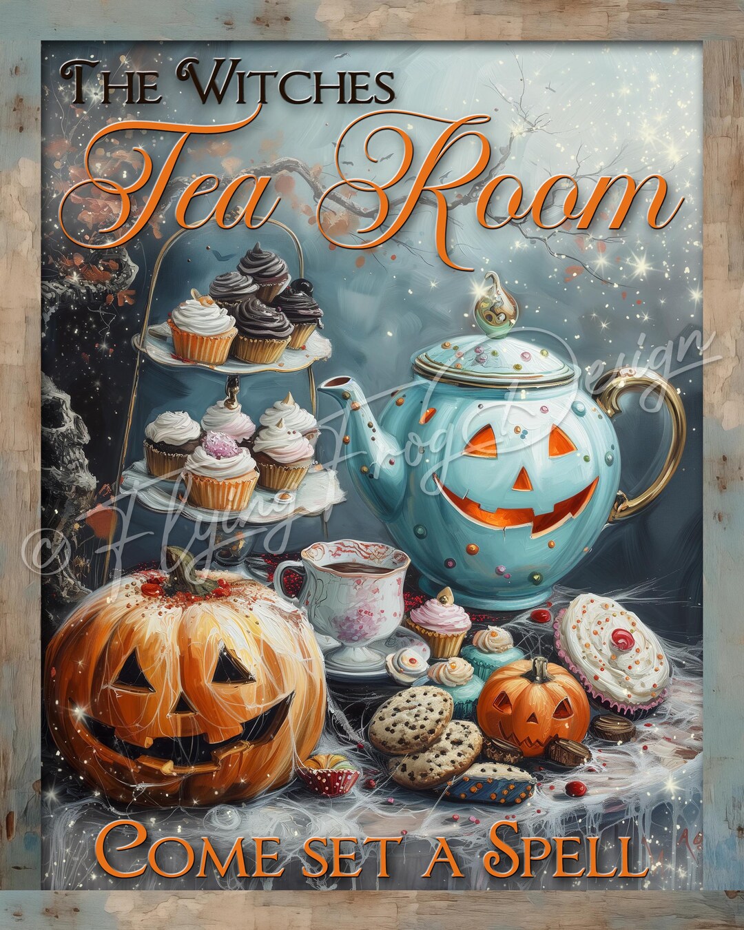 Vintage Spooky Witches Tea Room Jack O Lantern Teapot Cups Cakes Set A ...