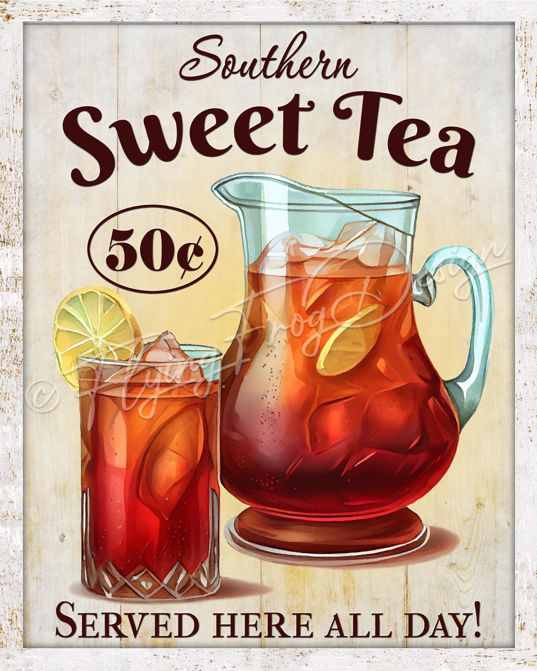 Vintage Sweet Tea Pitcher Wreath Sign Southern Diner Uv-coated Aluminum ...