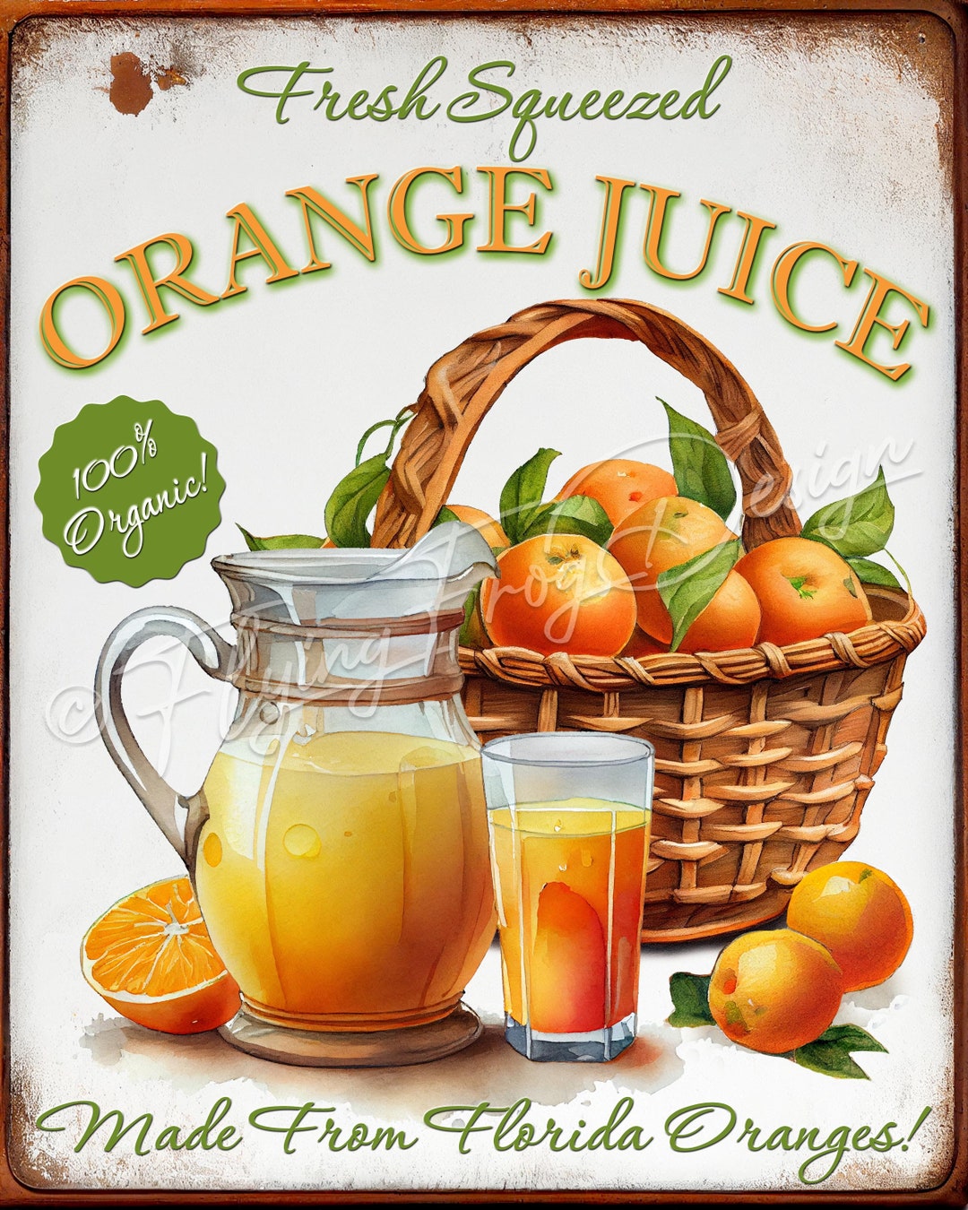 Vintage Orange Juice Pitcher Wreath Sign Fresh Squeezed OJ Uv-coated ...