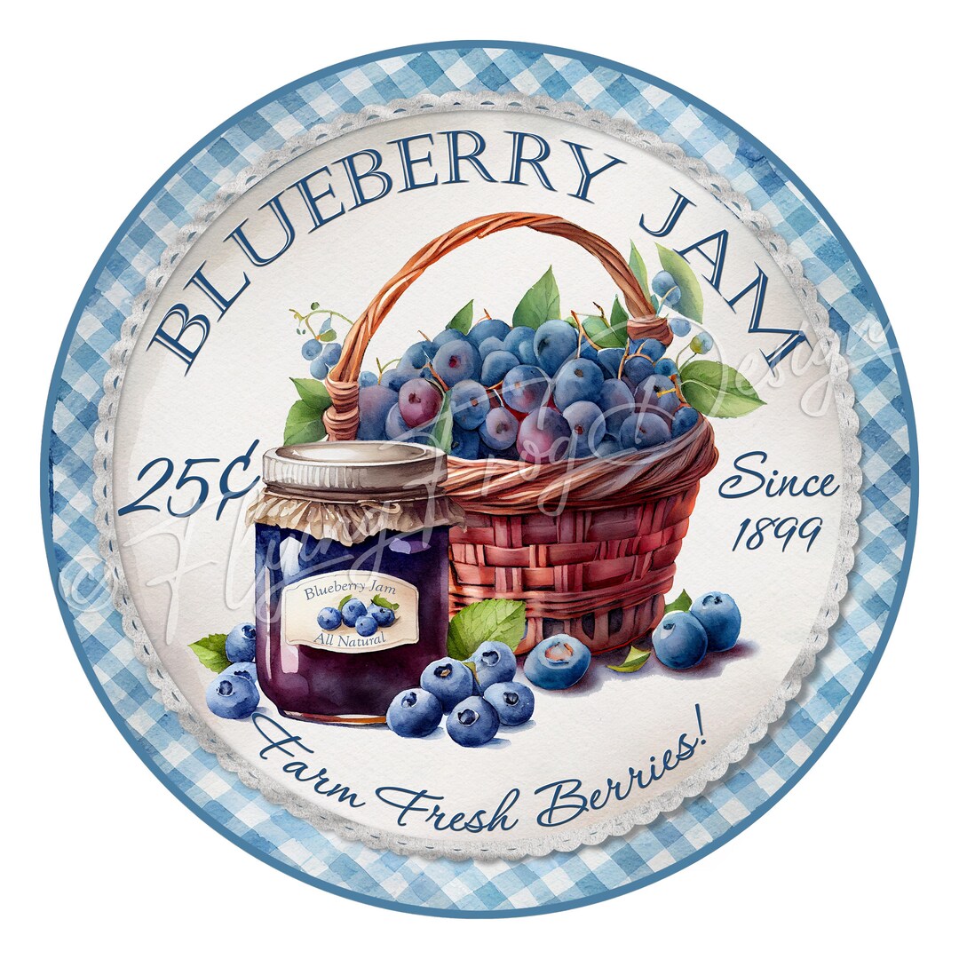 Vintage Blueberry Jam Round Wreath Sign Blueberries Basket Uv-coated ...