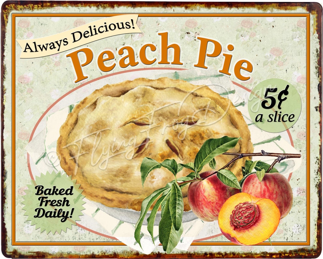 Vintage Peach Pie Wreath Sign Peaches Gingham Basket Bakery Uv-coated ...