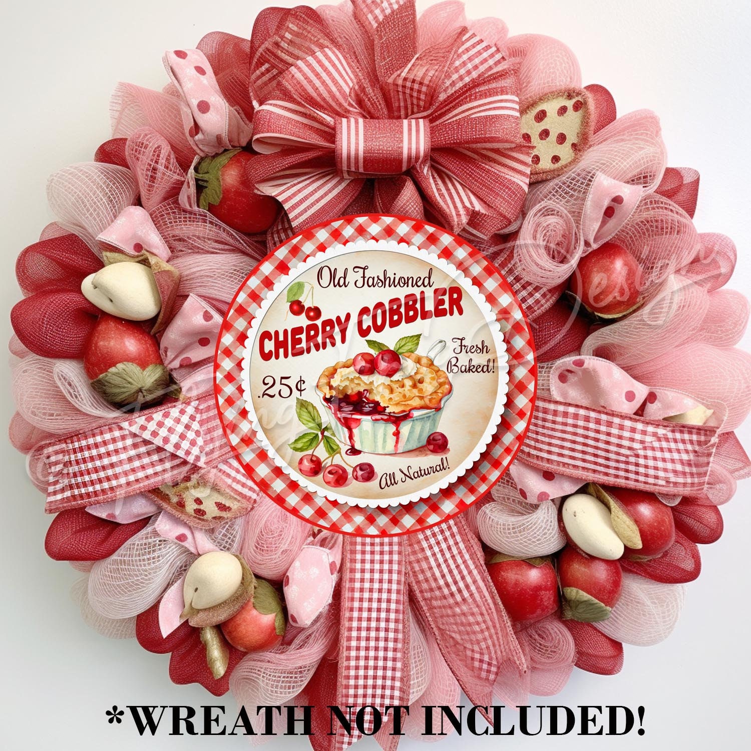 Vintage Cherry Cobbler Wreath Sign Cherries Basket Uv-coated Aluminum ...
