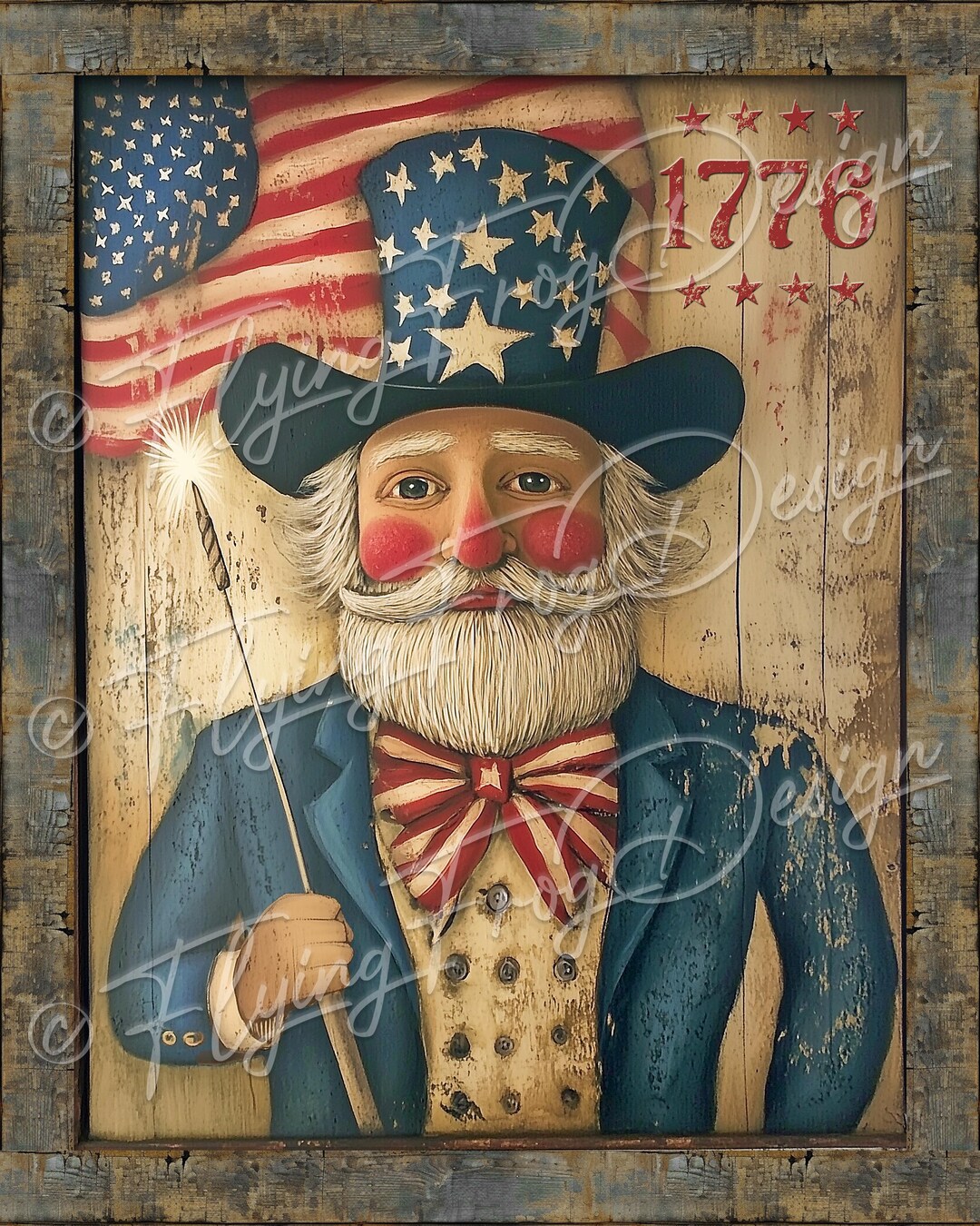 Vintage Americana America Patriotic Primitive Uncle Sam July 4th 1776 ...