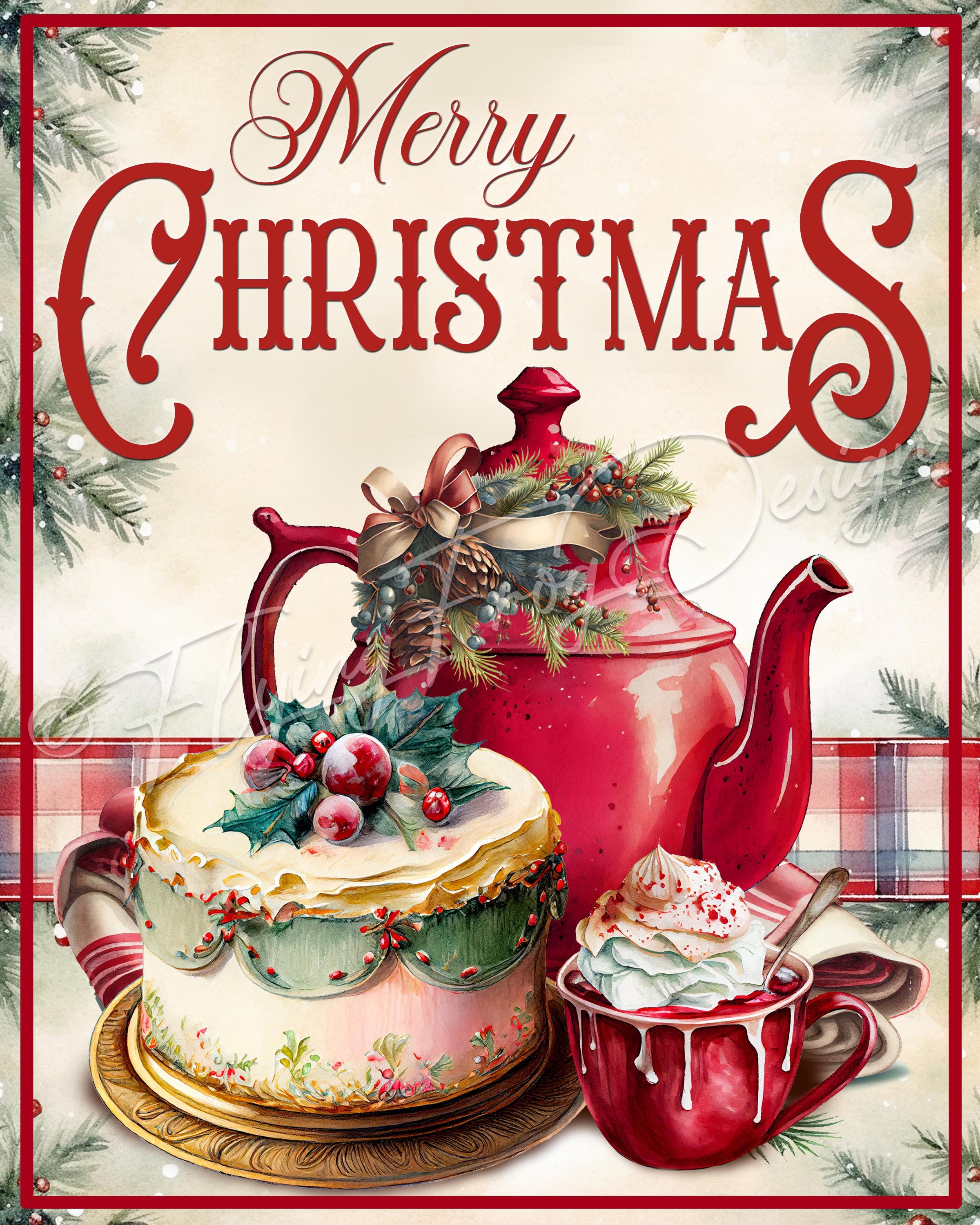 Vintage Merry Christmas Old Fashioned Hot Cocoa Cake Hot Chocolate Pot Wreath Sign Uv-coated ...