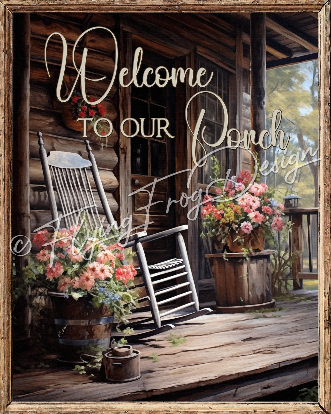 Rustic Country Farm House Welcome to Our Porch Rocking Chair Flowers 5 ...