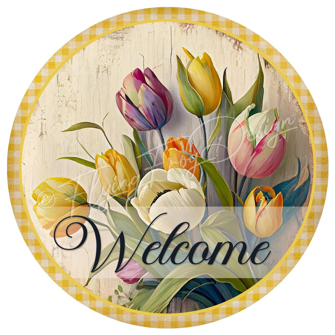 Exclusive Design Vintage Welcome Watercolor Tulips Yellow - Etsy