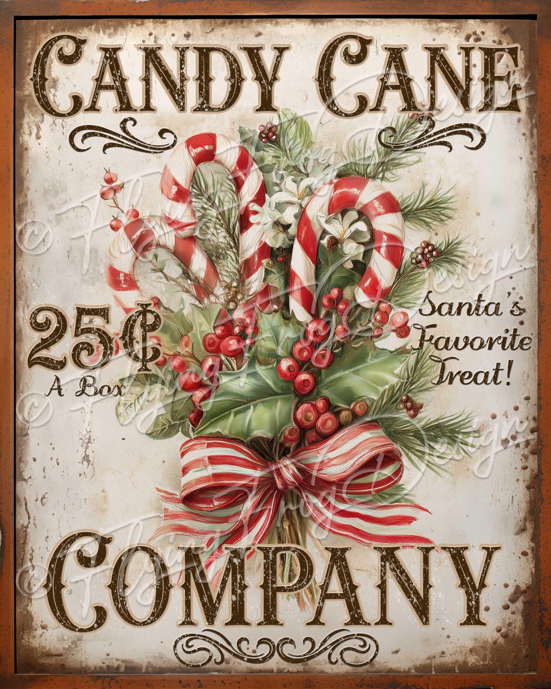 Vintage Victorian Candy Cane Company Red Holly Berries Christmas Wreath ...