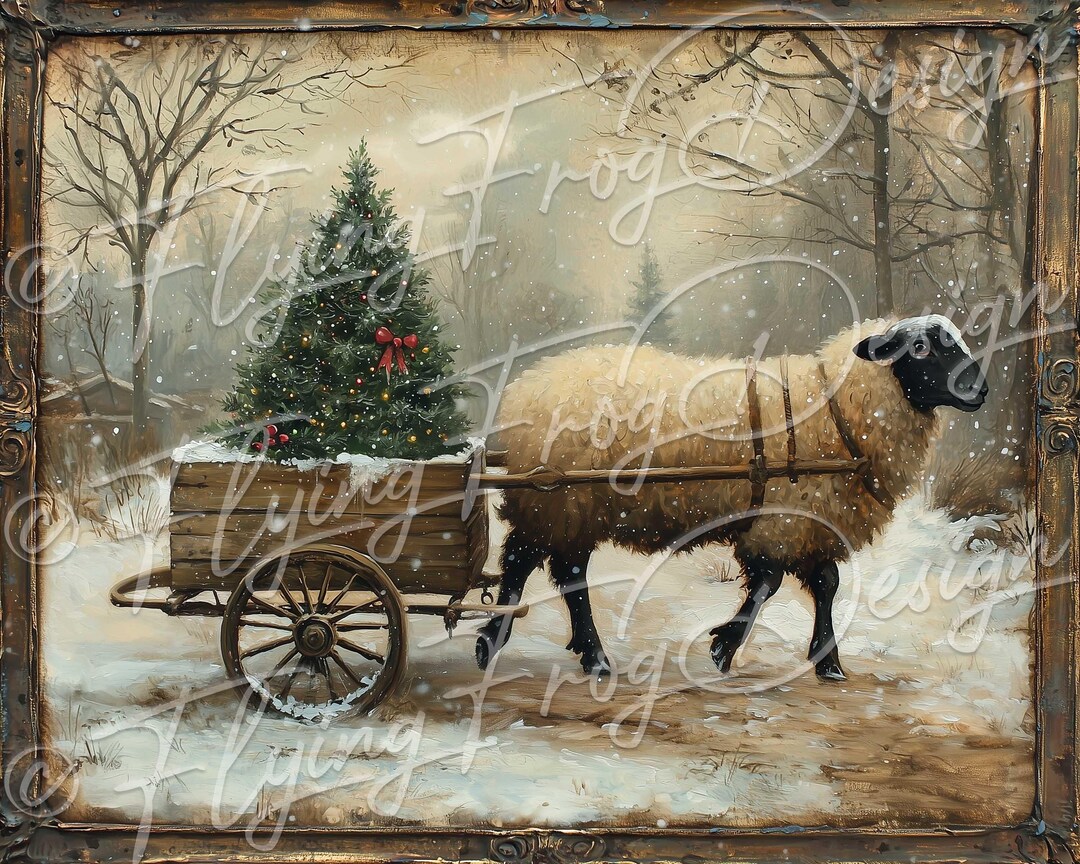 Vintage Americana Folk Art Sheep Cart Christmas Tree Uv-coated Aluminum ...