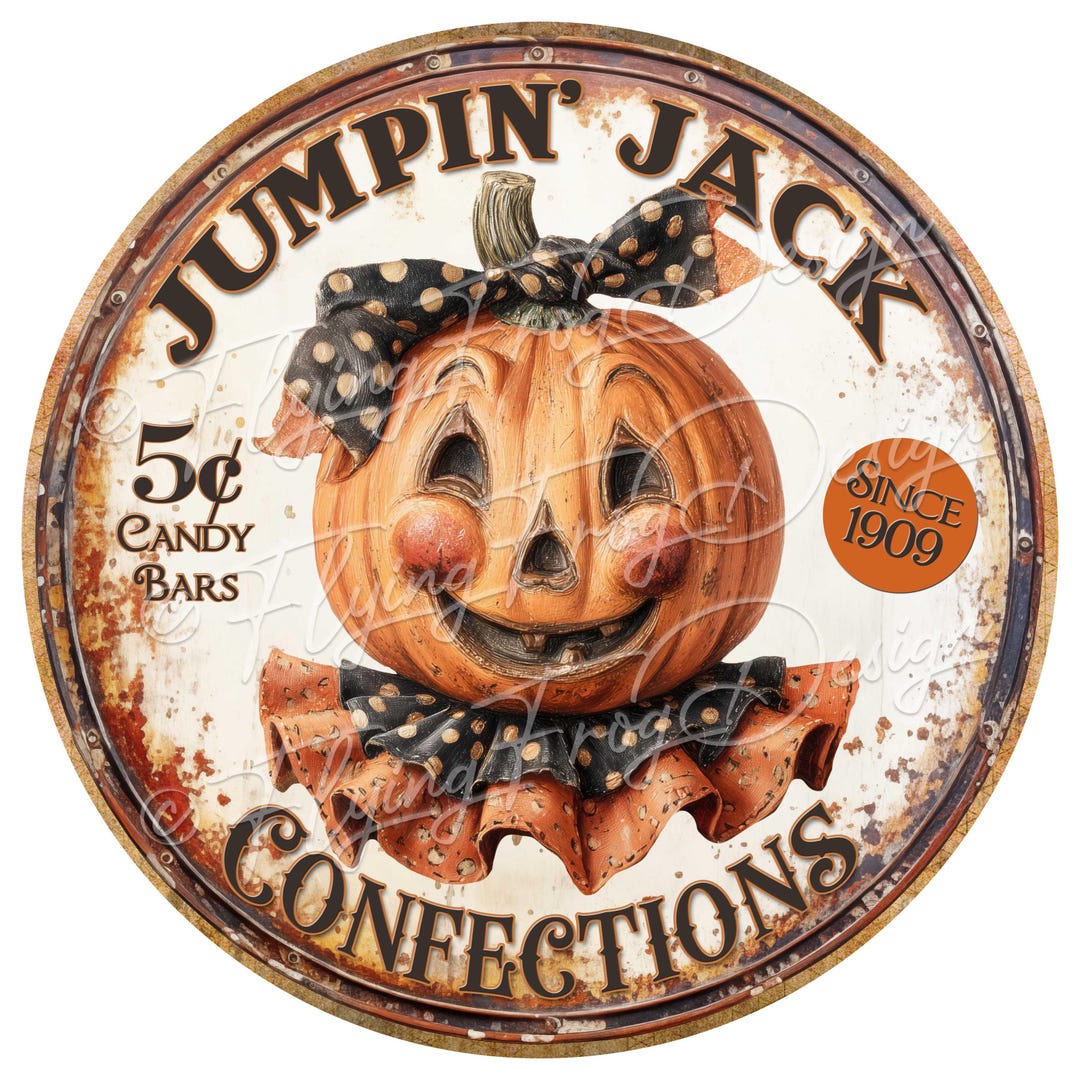 Vintage Primitive Halloween Jumpin' Jack O' Lantern Confections 1 Uv ...