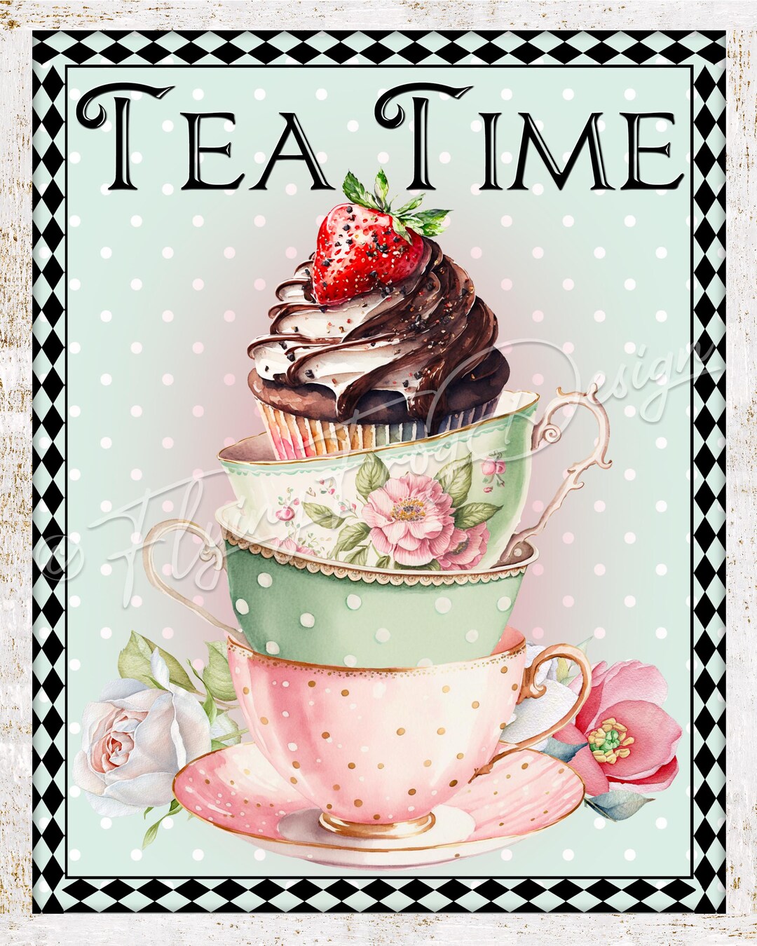Vintage Victorian Tea Time Teacups Cake Wreath Sign Uv-coated Aluminum ...