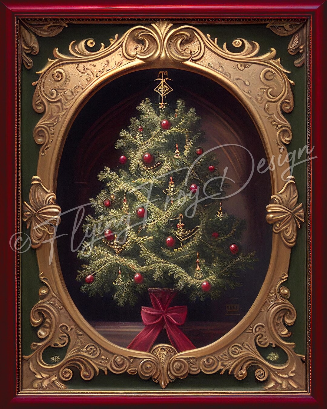 Victorian Filigree Scrollwork Frame Christmas Tree Ornaments Burgundy ...