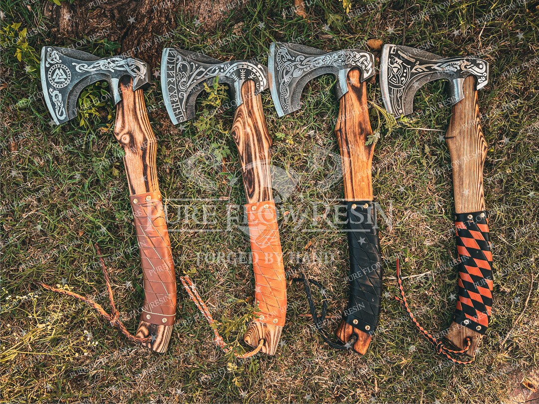 VIKING Axe Hand Forged Carbon Steel Best Holiday Gift for Him Medieval Axe With Leather Sheath ...
