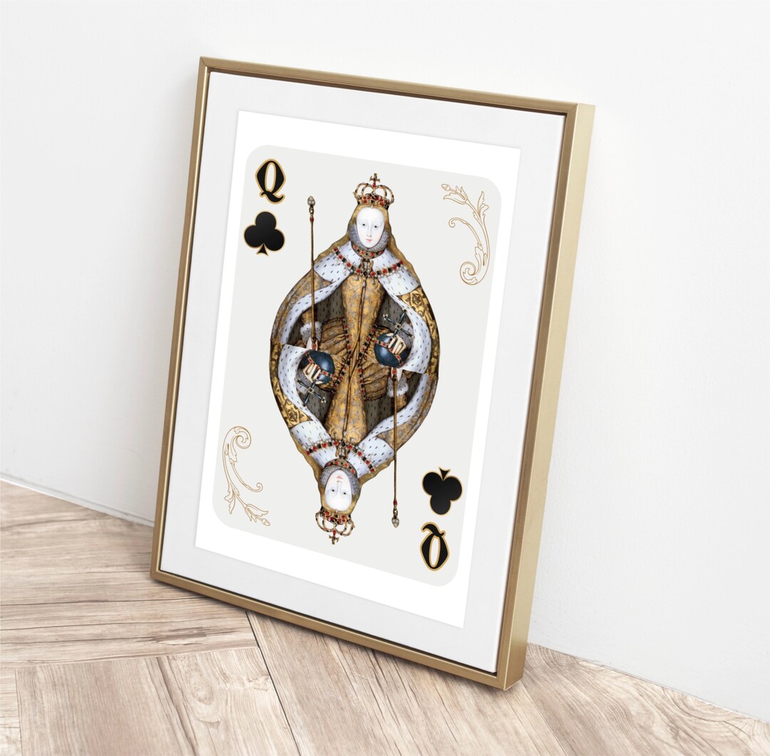 Queen Elizabeth Playing Card Poster Alter Vintage Art Gallery Wall Art ...