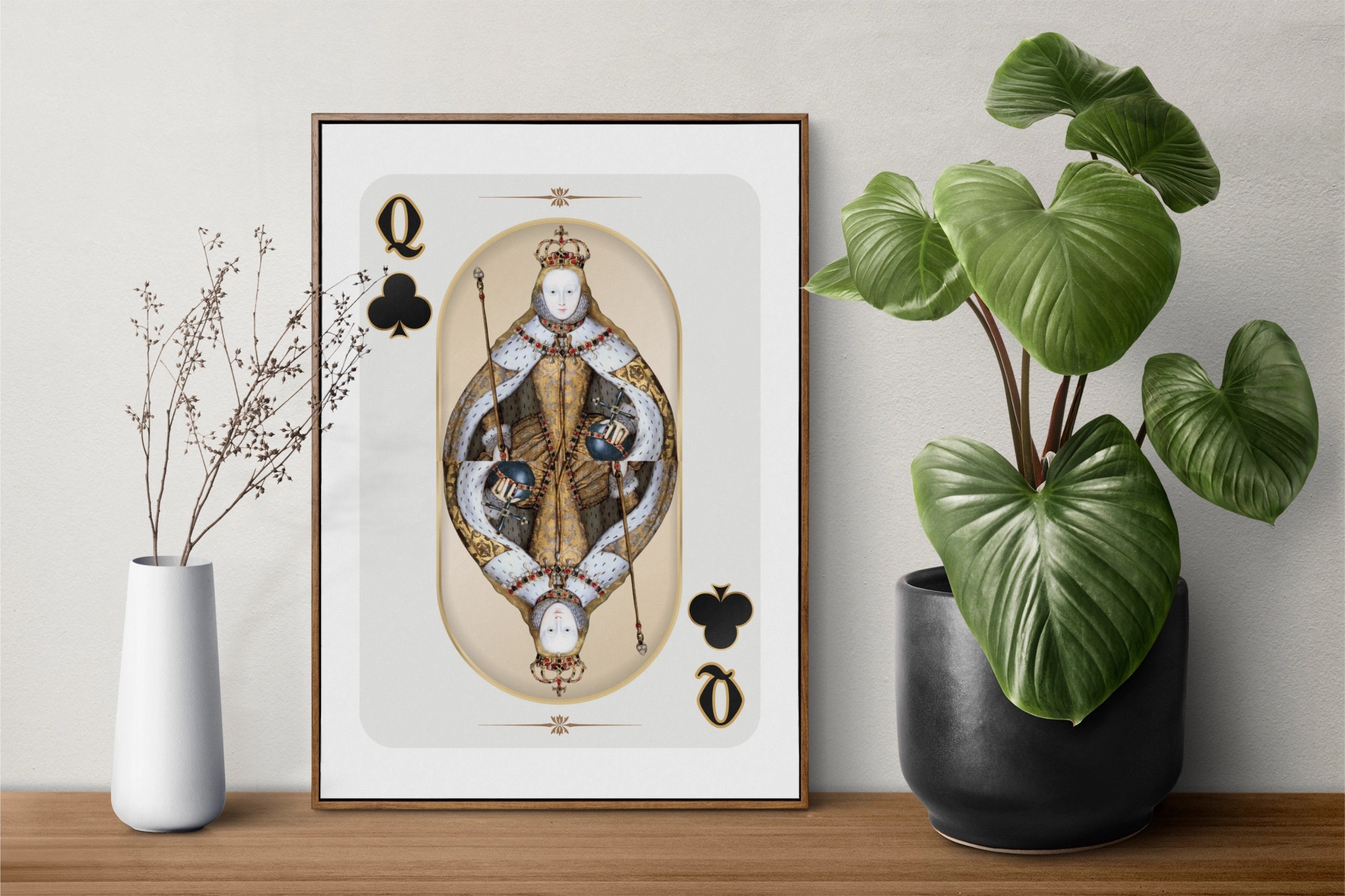Queen Elizabeth Playing Card Poster Alter Vintage Art Gallery Wall Art ...