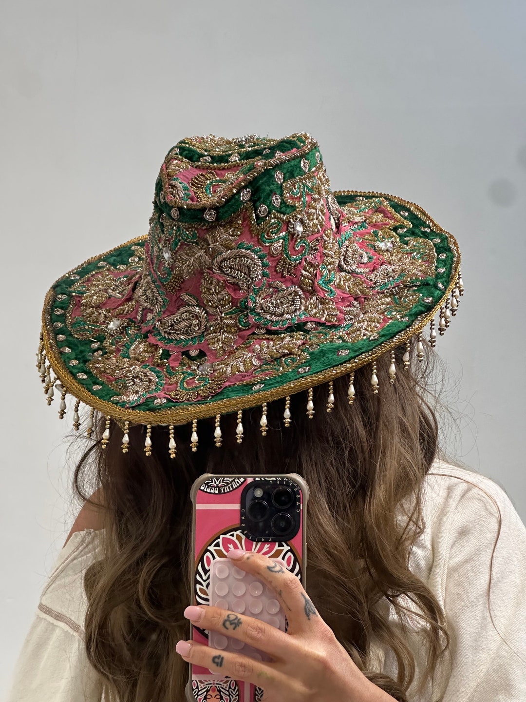 Unique Multicolour Cowboy Hat With Fringe / Embellished With Sequins ...