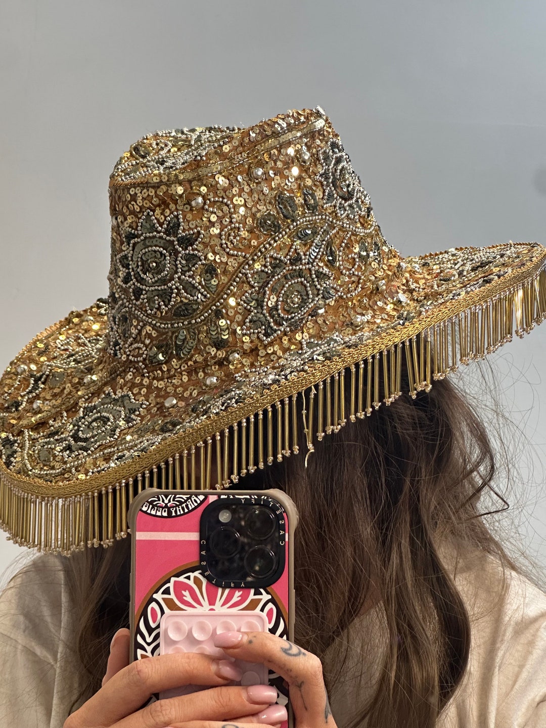 Unique Multicolour Cowboy Hat With Fringe / Embellished With Sequins ...