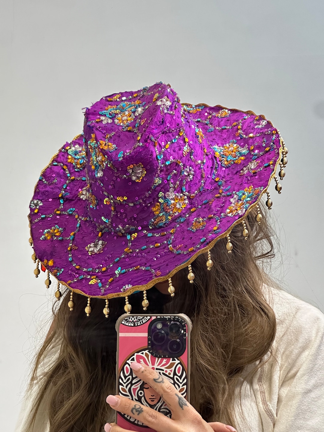 Unique Multicolour Cowboy Hat With Fringe / Embellished With Sequins ...