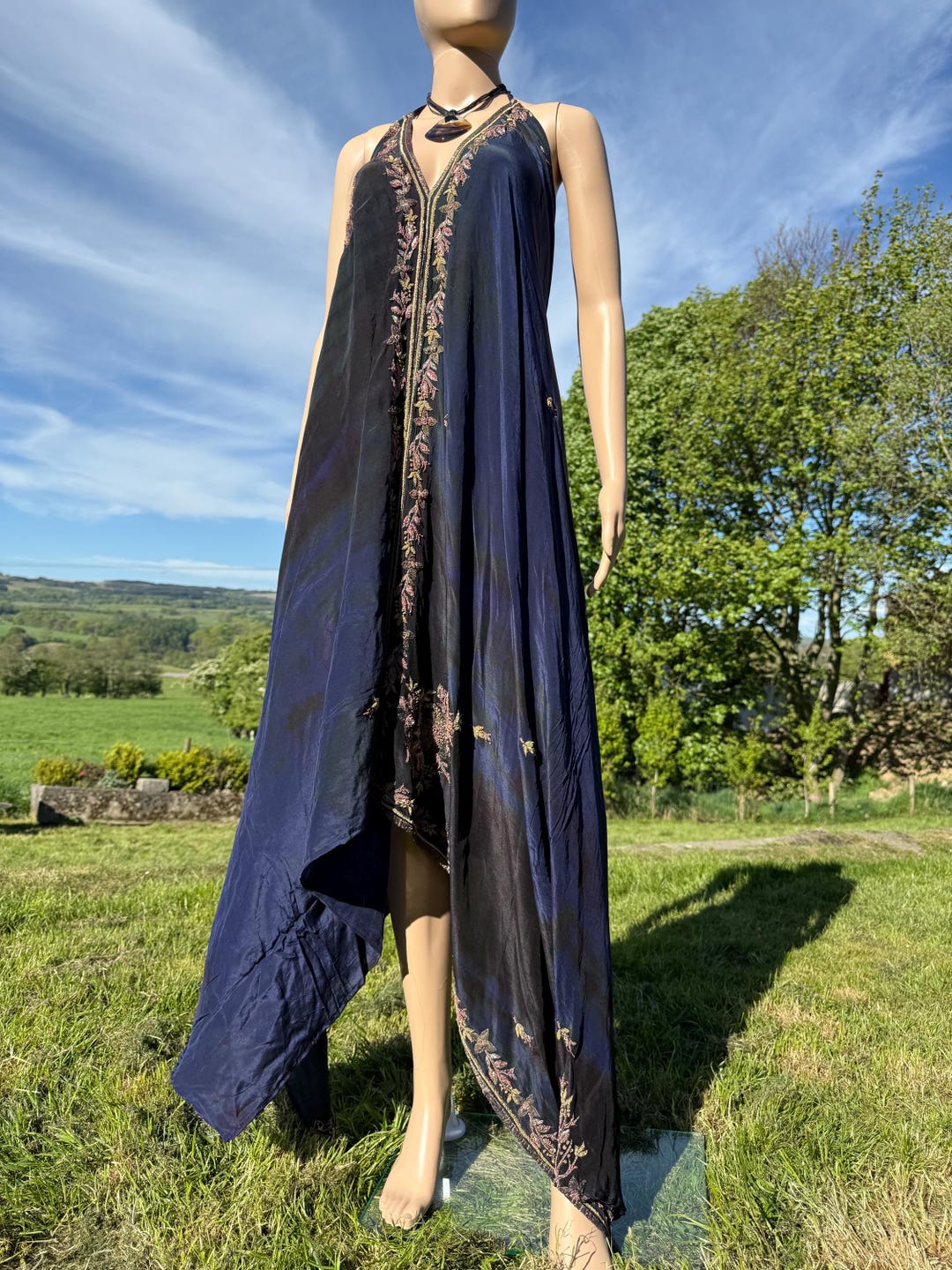 Midnight Blue and Black Unique Embellished Sundress / One Size Fits ...