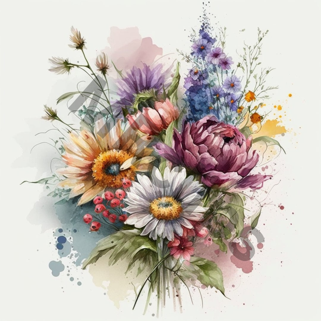 Watercolor Floral Fall Flowers 100 Wildflowers Flower - Etsy