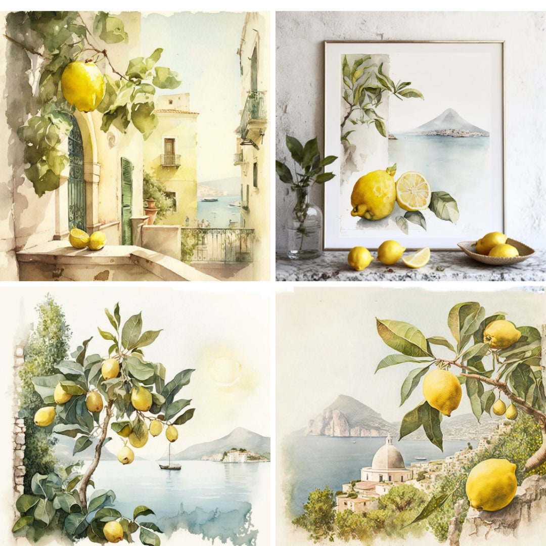 Watercolor Lemon Tree, 20+ Clipart Bundle, Landscape, Capri Old Town ...