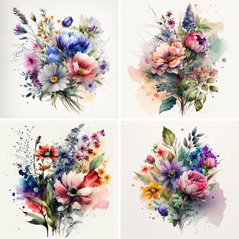 Watercolor Floral Fall Flowers 20 Wildflowers Flower - Etsy