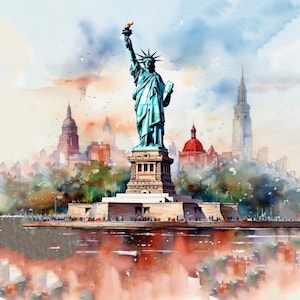 Watercolor Landscape, 30+ World Map Landmarks, Digital Print, Clipart ...