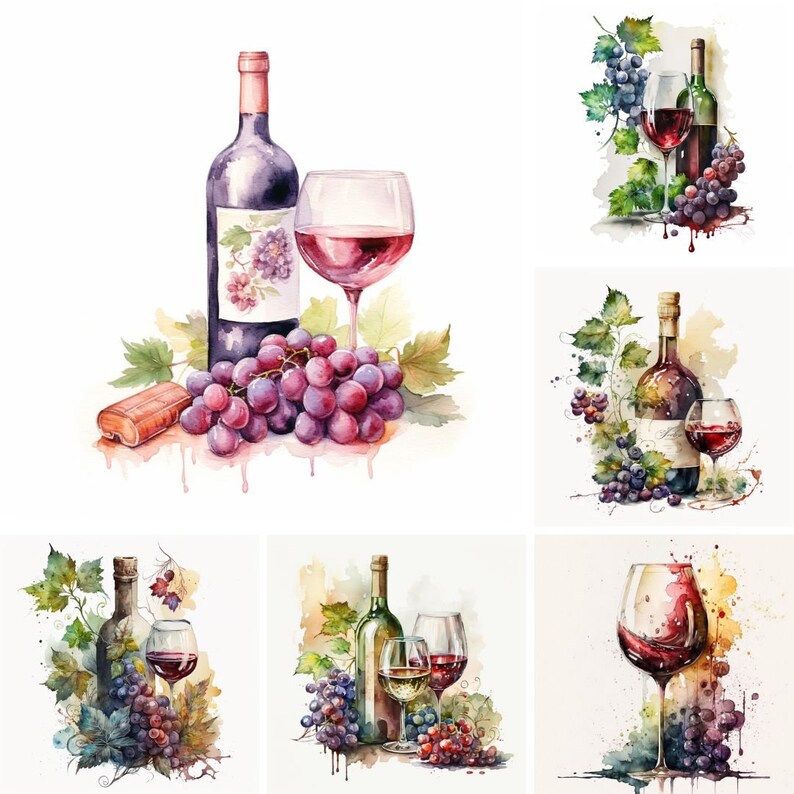 Watercolor Landscape Wine 48 Clipart Bundle Wine Bottle - Etsy