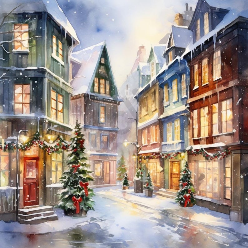 Watercolor Christmas Clipart Winter Holiday 12 Snow Alleys - Etsy
