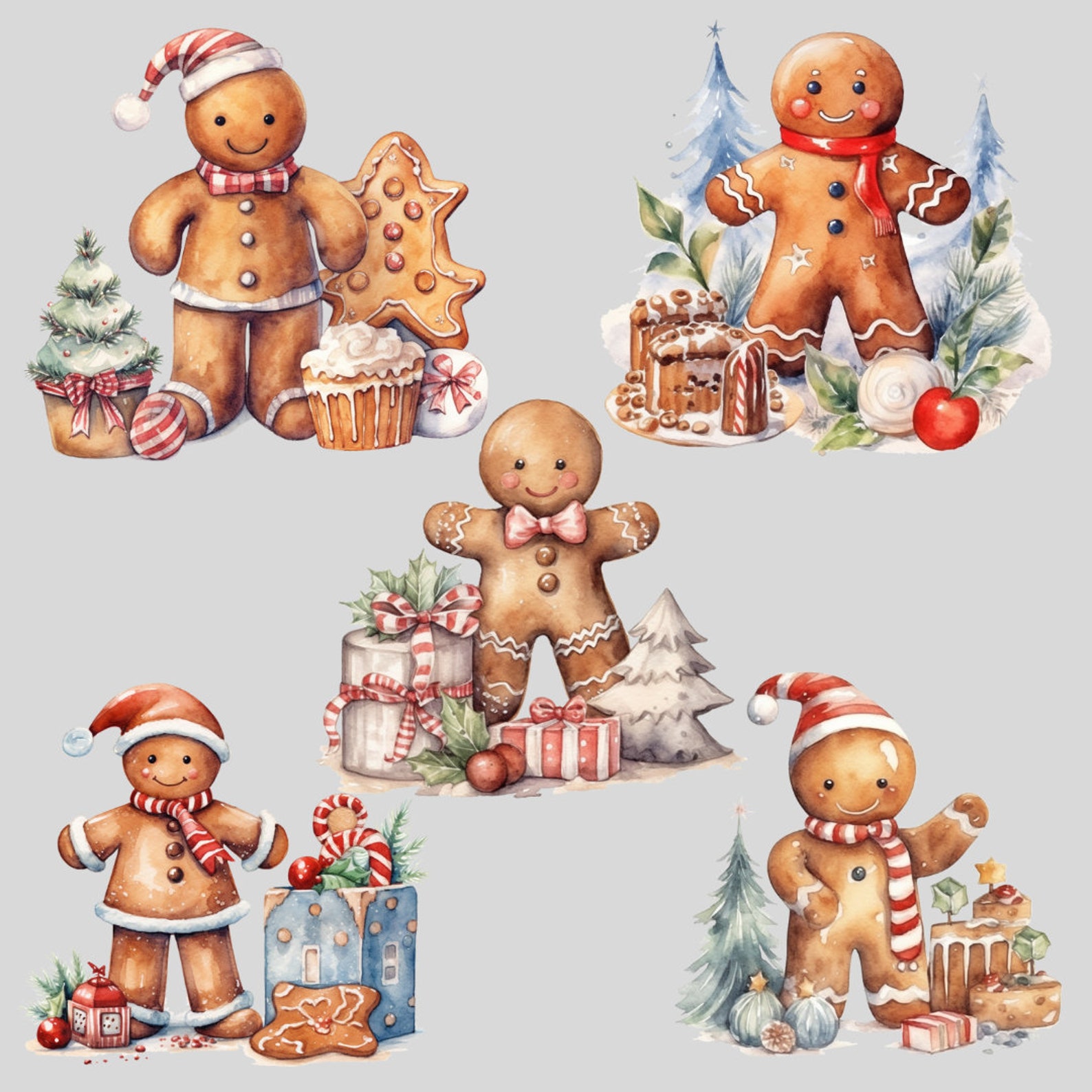 Gingerbread Man Clipart Bundle 20 Christmas Watercolor - Etsy